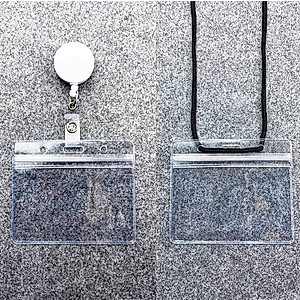 KINGSUM Horizontal Badge Holders Sealable Waterproof Clear Plastic Name Tag ID Card Holder (6Pcs)