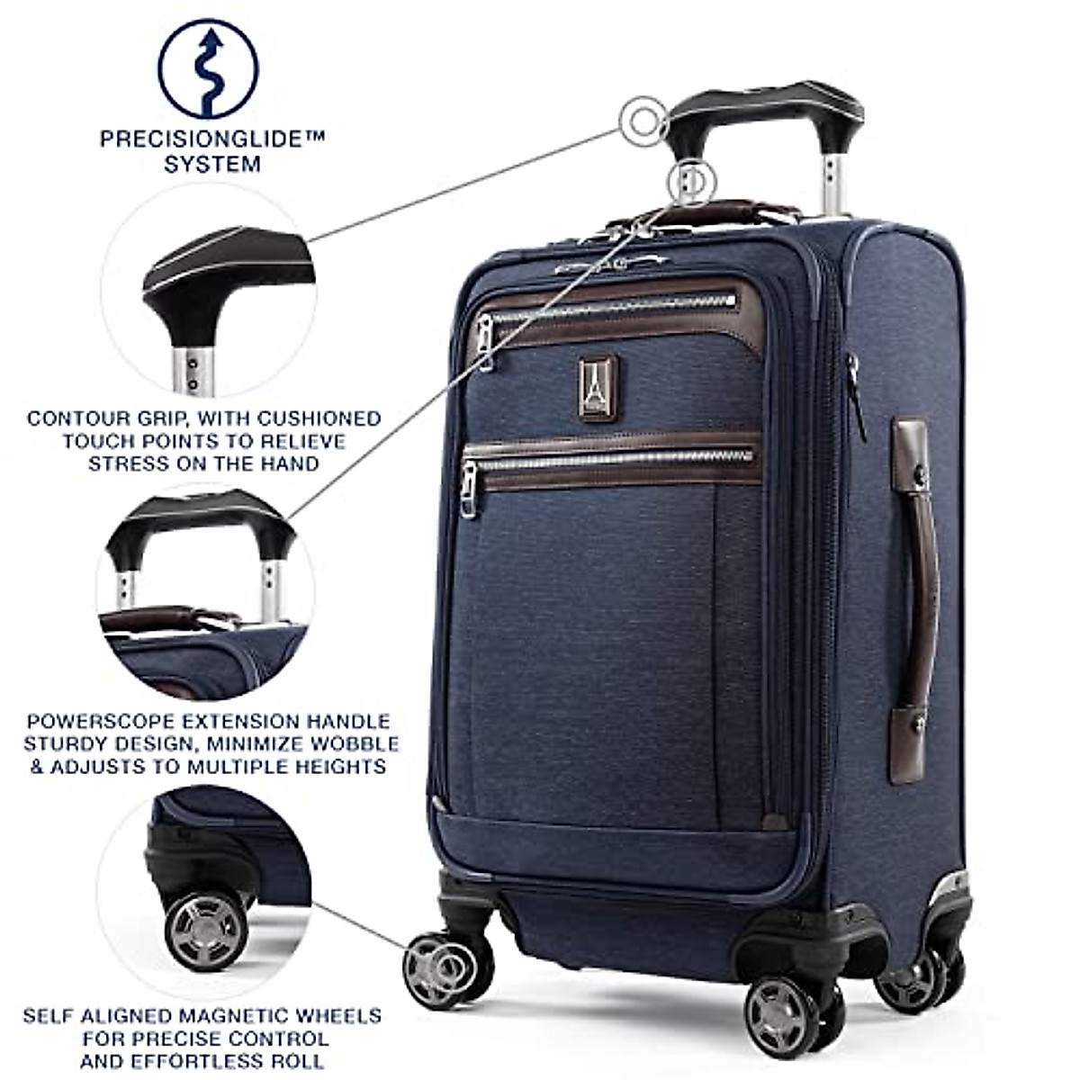 Travelpro Platinum Elite Softside Expandable Carry on Luggage, 8 Wheel Spinner Suitcase, USB Port, Suiter, Men and Women, True Navy Blue, Carry On 21-Inch