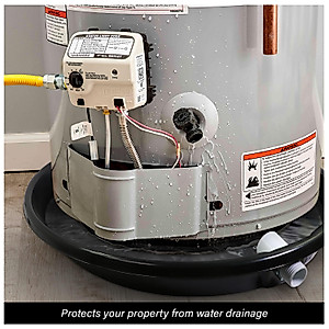 Everflow PWHP28 Plastic Water Heater Drain Pan with 1 in. - 1-1/2 in. PVC Fitting, 28 in. Diameter Black