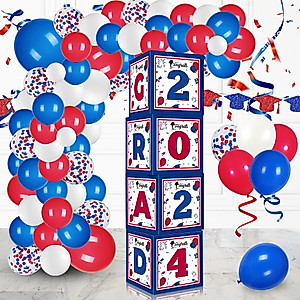 Graduation Decorations Class of 2024, 4 Pcs Red and Blue Graduation Balloon Boxes, 2024 Graduation Decorations, High School and College Graduation Party Decorations Supplies