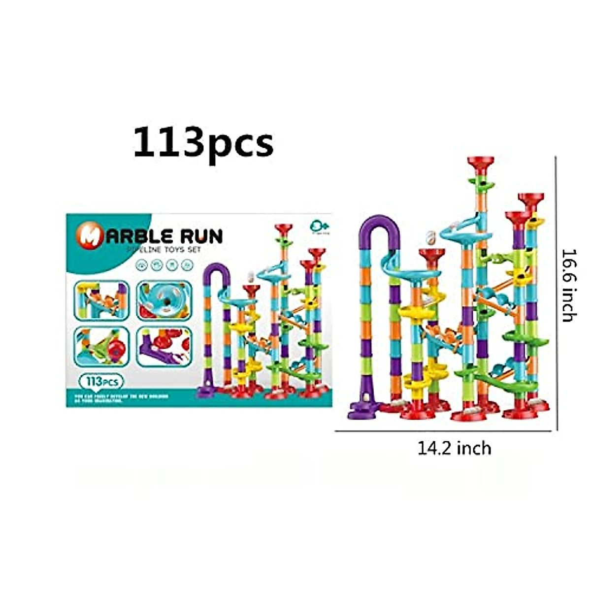 Fun Toys X 113 Pcs Marble Run Compact Set, Construction Building Blocks Toys, STEM Learning Toy, Educational Building Block Toy for 4 5 6 Year Old Boys Girls Kids(A-052