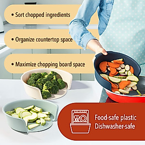 IMPRESA [3 Pack] Food Prep Bowls for Under Chopping Board - Plastic Meal Prep Container Set with Handles to Organize Countertop - Kitchen Storage Container -Food Storage & Meal Planning Accessories