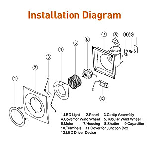 Bathroom Exhaust Fan With LED Light Ultra Quiet 1.0 Sones Ceiling Mount Exhaust Ventilation Fan 110 CFM for Home Bathroom Office Hotel
