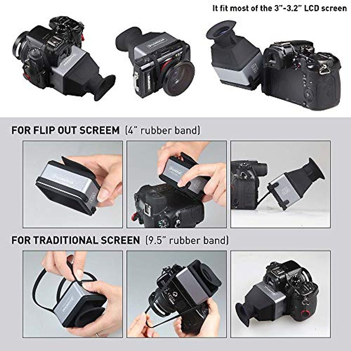 Kamerar CVF-1 Collapsible LCD Viewfinder 3X Magnifier for 3.0" and 3.2" DSRL Camera LCD Screen for Canon, Nikon, Pentax, Sony DSLR, Camera Screen Sunshade Hood