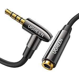 UGREEN Headphone Extension Cable with MIC 4 Pole 3.5mm Extension TRRS Jack Stereo Extender Cord Right Angled Compatible with Gaming Headset Earphone, Switch Lite PS4, TV PC Car, Speaker, 6FT