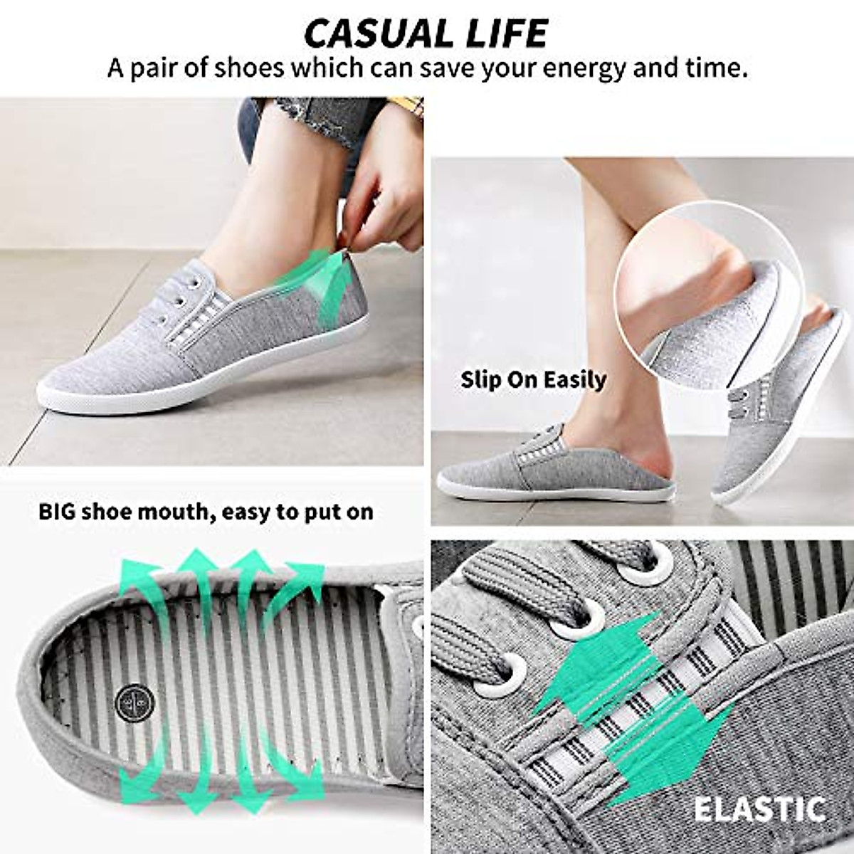 kufeiti Women’s Canvas Slip On Shoes Sneakers for Women Fashion Comfortable White Black Elastic Sneakers for Women(Black, US10)