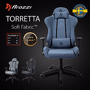 Arozzi Torretta Premium Soft Fabric Gaming Chair, Breathable Fluid-Repellent Ergonomic Office Chair with Adjustable Height, 3D Armrest & 2 Supportive Pillows (Blue)
