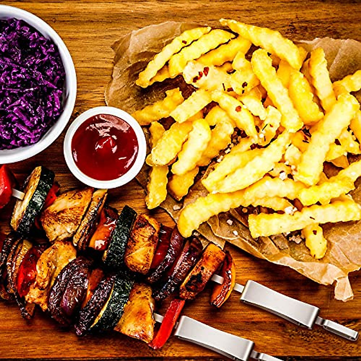 8 Pieces Grilling Basket and 4 Pieces Grilling Skewers Stainless Steel BBQ Grill Accessories Grilling Baskets Metal Barbecue Skewers for Vegetables Shrimps Meats