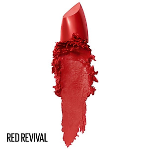 Maybelline Color Sensational Lipstick, Lip Makeup, Cream Finish, Hydrating Lipstick, Nude, Pink, Red, Plum Lip Color, Red Revival, 0.15 oz; (Packaging May Vary)