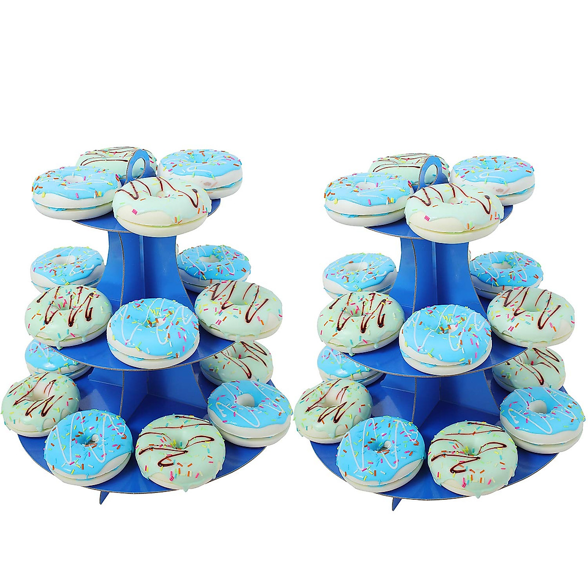 2 Set Navy Blue 3-Tier Round Cardboard Cupcake Stand for 24 Cupcakes Perfect for Blue Baby Shower Birthday Party Supplies (Navy)