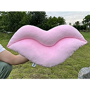 unlockgift Pink Velvet Lip Shaped Pillow Light Pink Pillows Love Cushion Funky Throw Pillow Bed Living Room Decorative Pillows (Baby Pink, 60 cm)