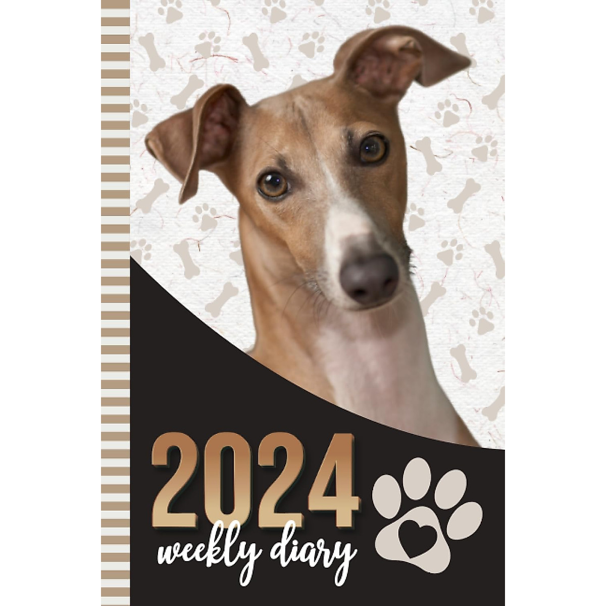 2024 Weekly Diary: 6x9 Dated Personal Organizer / Daily Scheduler With Checklist - To Do List - Note Section - Habit Tracker / Organizing Gift / Italian Greyhound Dog - Paw Print Art Cover