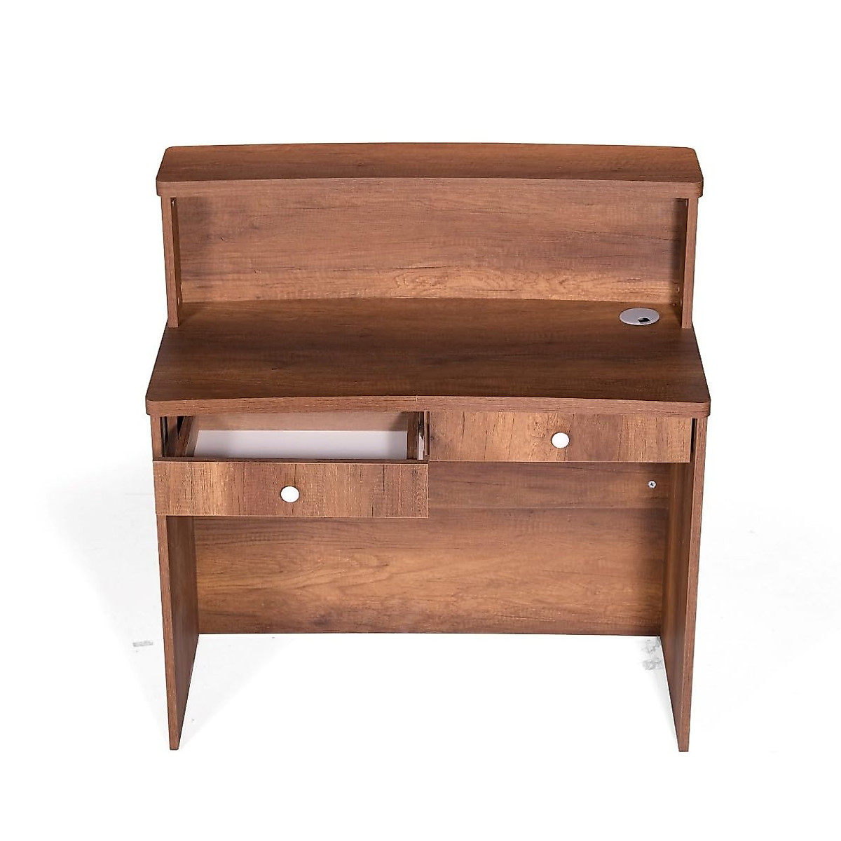 UGOS Mono Walnut Modern Reception Desk w/Transaction Counter | Laminate Desktop | Multifunctional Standing Front Desk for Home, Office, Salon, Spas, and Lobby (40 inch (100 cm))