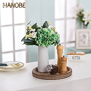 Hanobe Wood Decorative Tray Round: Brown Bead Tray for Coffee Table Rustic Wooden Trays Decor Farmhouse Kitchen Counter Circle Tray Vintage Centerpiece for Living Room Candle Holder Home Organizer