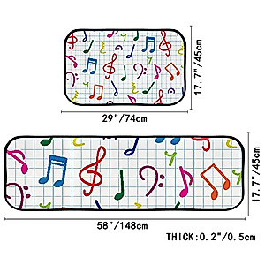 Vantaso Kitchen Floor Mat Rug Music Notes Set of 2 Cushioned Non-Slip Comfort Runner Rugs