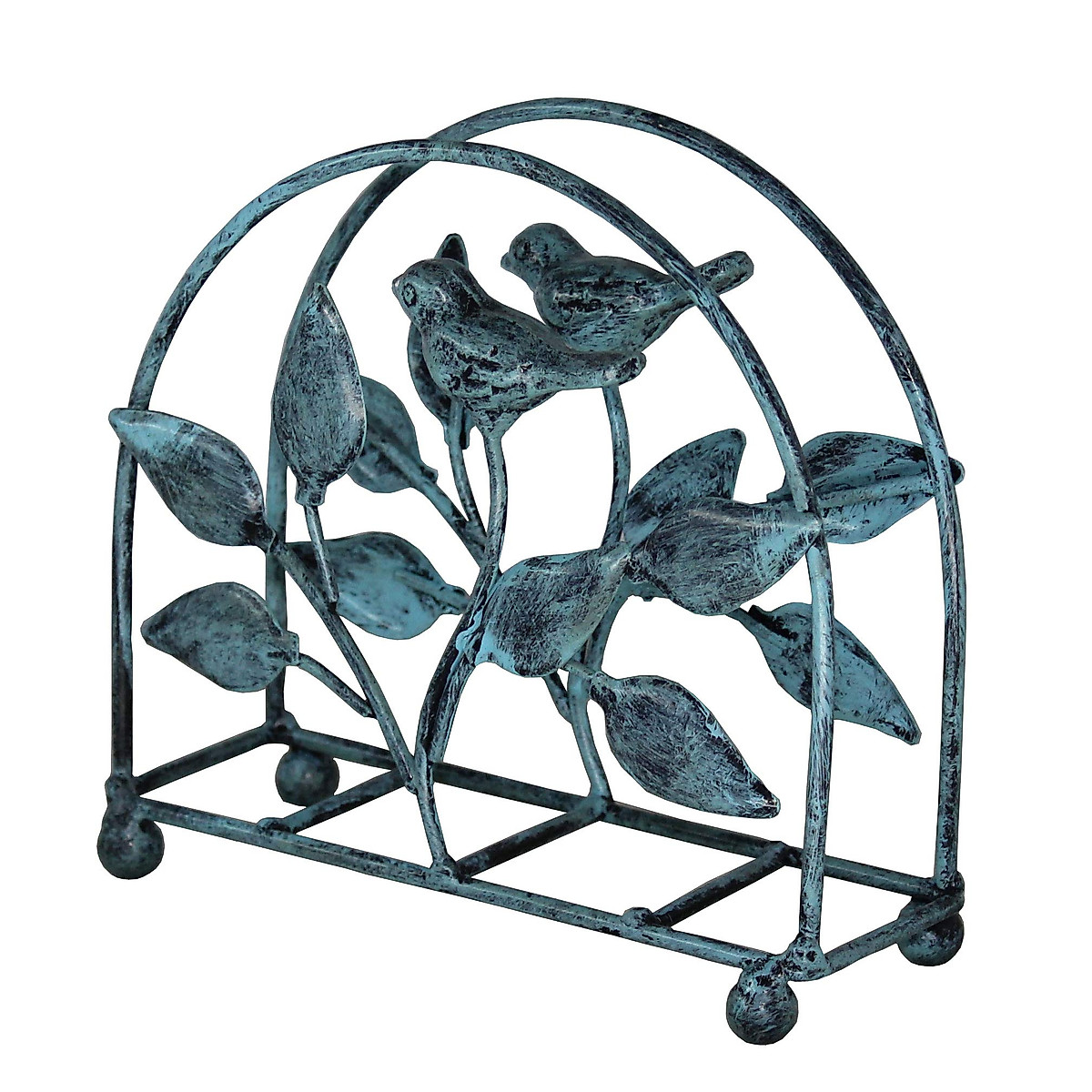Cast Iron Bird & Tree Classic Napkin Holder/Tabletop Freestanding Tissue Dispenser, Turquoise