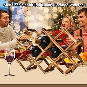 GADIEDIE 10 Bottles Capacity Foldable Free Standing Wooden Wine Rack Countertop Wine Racks,Storage Wine Rack, for Kitchen, Bars, Pantry, Wine cellars, Wine Storage cabinets ,Carbonized Wood Color