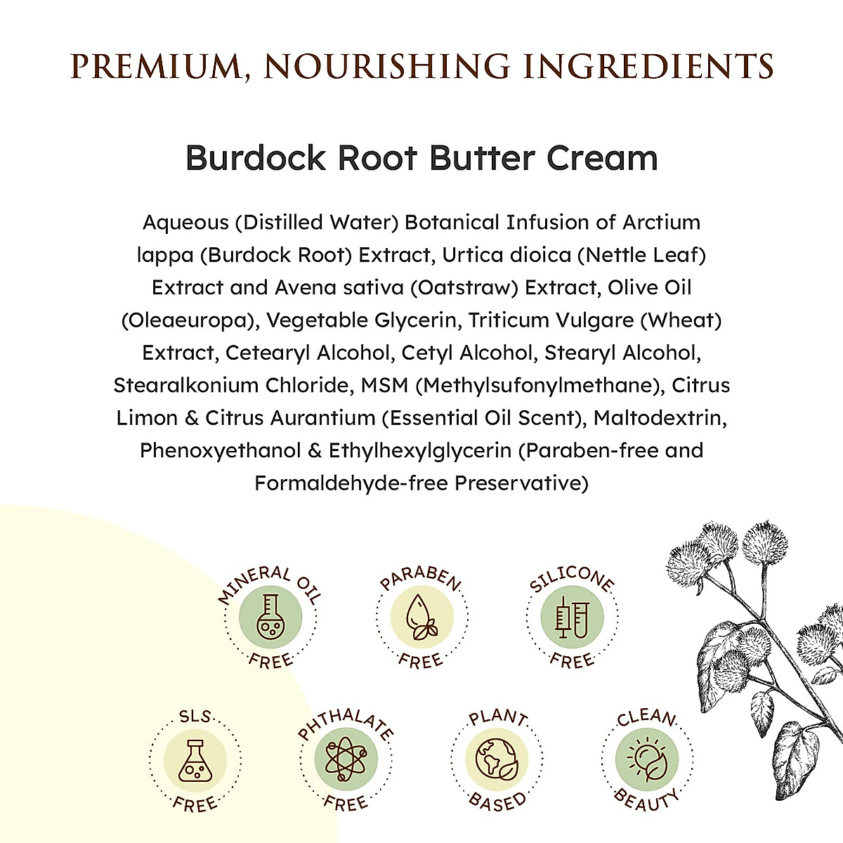 Qhemet Biologics Burdock Root Butter Cream - Leave-In Moisturizer for Low Porosity Hair - Helps Soften and Smooth Dry, Brittle Edges - Conditioning Botanicals to Nourish Scalp (8.5 oz)