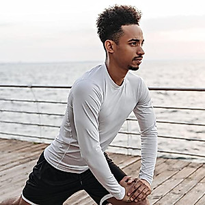 BALENNZ Long Sleeve Tee Shirts for Men - Moisture Wicking Quick Dry Long Sleeve Shirts UV Sun Protection T-Shirts for Men Fishing Running Workout Heather Dark Grey, Light Grey, Red, Teal Large