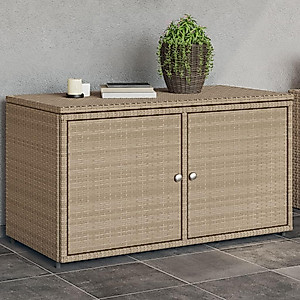 QJBSAVVA Patio Storage Cabinet, Office Cabinet Storage Box Tool Shed Garden Box Suitable for Outside Patio Kitchen Apartments Beige 43.3"x21.7"x23.8" Poly Rattan