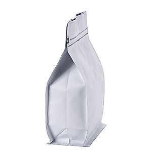 50 Count 8 Ounce Matt White Aluminum Foil Coffee Bags, Stand Up/Flat Bottom Side Gusset Coffee Pouches with Air Release Valve and Reusable Side Zipper (50, 8OZ, 0.5LB, 250G)