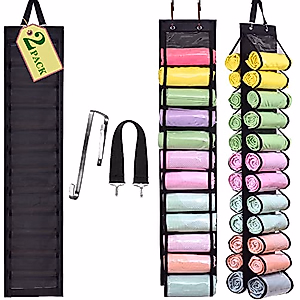 ZKDYNJ Legging Organizer Storage Bag Over The Door, Wall Mount Hanging Compartment with 24 Large Capacity Pocket Organizers for Leggings, Yoga Clothes, T-Shirts, and Jeans (Black - 2 Pack)