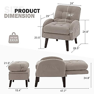 SENYUN Accent Chair with Ottoman, Comfy Living Room Chair and Storage Ottoman Set, Adjustable Extra-Thick Padded Backrest & Side Pocket, Lazy Sofa Chair for Bedroom