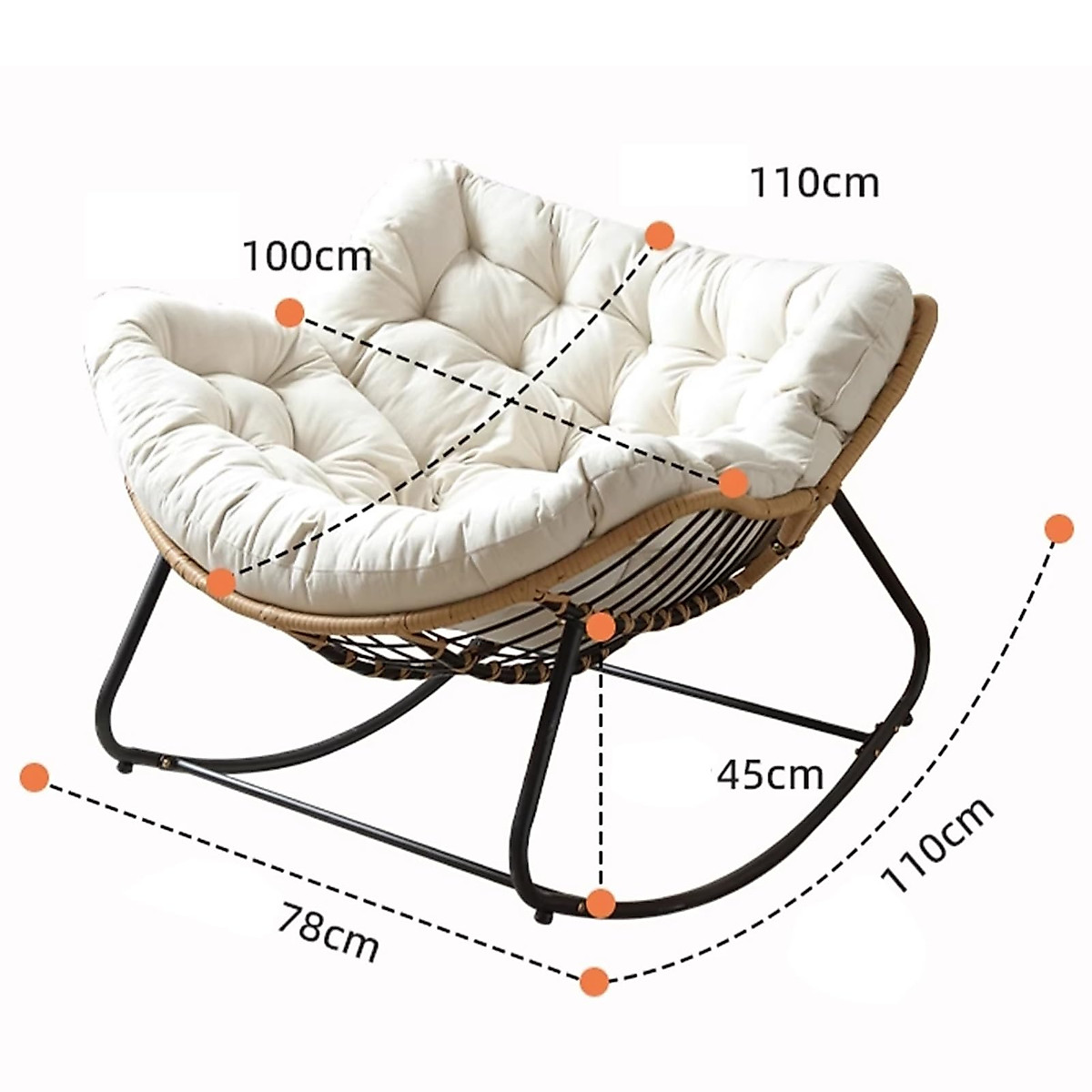 HARELA Outdoor Patio Rocking Chair, Indoor & Outdoor Rocking Chair, Rattan Rocker Padded Cushion Recliner, Modern Lounge Chair for Living Room Patio, Balcony, Front Porch, Garden (Color : Orange)