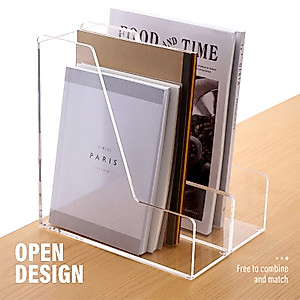 SANRUI Clear Magazine File Holder Vertical File Folder Holder, Acrylic Desk Organizer for File Storage, Book Bin and Office Desk Accessories ，2-Pack Bookshelf for Desk Home Office