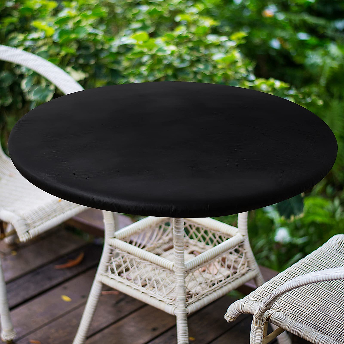 Smiry Round Table Cloth Cover, Elastic Fitted Flannel Backed Vinyl Tablecloths for 36"-44" Round Tables, Waterproof Wipeable Table Covers for Indoor, Outdoor, Picnic and Camping, Black