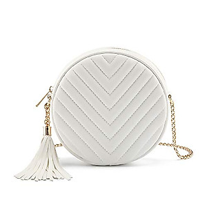 Ayliss Women Crossbody Shoulder Bag Circle Tassel Purse Clutch Evening Small PU leather Handbag Fashion Wallet With Chain (White #1)