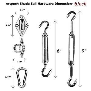 Artpuch Sun Shade Sail Canopy 10'x10’x14’ Sand 304 Stainless Steel Hardware Kit 6 inch Installation Set Cover for Patio Outdoor, 185GSM Triangle Backyard Shade Sail for Garden