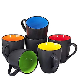 Bruntmor 16 Oz Black Coffee Mugs Set of 6, Large Size Ceramic espresso cups,Microwave safe Coffee Mugs For Your Christmas Gift, Black Coffee, Tea cups