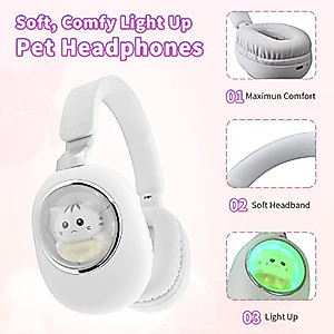 YUSONIC Wireless Headphones with led Lights， Kids Headphones for Girls Bluetooth Light up Over Ear with Microphone and sd Card for School/Travel/Phone/Kindle/pc/tv / MP3. (White)