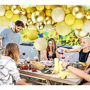 Yellow and Gold Balloons Arch Garland Kit-143Pcs Macaron Yellow Balloons for Birthday Anniversary New Years Baby Shower Graduation Engagement Wedding Party Decoration