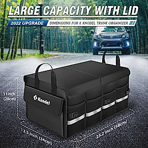 K KNODEL Car Trunk Organizer with Lid, Collapsible Car Trunk Storage Organizer, Car Organizer and Storage for SUV, Truck, Sedan (Black)