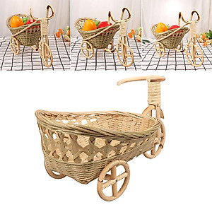 Straw Fruit Basket Bamboo Bread Basket Container Bowl Candy Basket Serving Basket Flower Basket Appetizer Tray Storage Basket Tricycle Design for Fruit Snack Nuts Chip