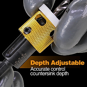 1/8"x3/8" Carbide Tipped Countersink Drill Bits with Low Friction Depth Stop, 1/4" Quick Change Hex Shank Countersink Drill with Replaceable HSS Pilot Drill Bit for Wood, Plastic, Woodworking