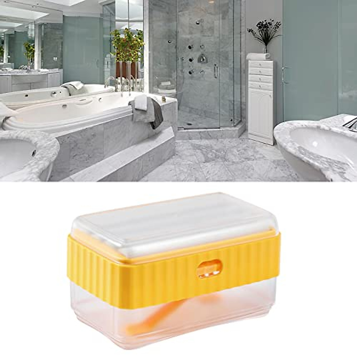 Rosvola Box, Thickened Storage Tray Lathering for Bathroom (Yellow)