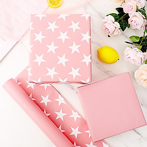 U'COVER Pink Gift Wrapping Paper Roll for Girls Women Birthday Baby Shower Wedding Christmas Valentines Day Anniversary Graduation Holiday Gift Wrap Rolls Star Pattern Medium Roll (PINK)