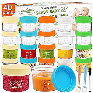 PeacePeo Glass Baby Food Storage Containers 4OZ, 40Pcs Glass Baby Food Jars Leak-Proof Baby Food Containers with Lids Reusable Baby Food Storage Jars Dishwasher Safe for Infant & Baby Food