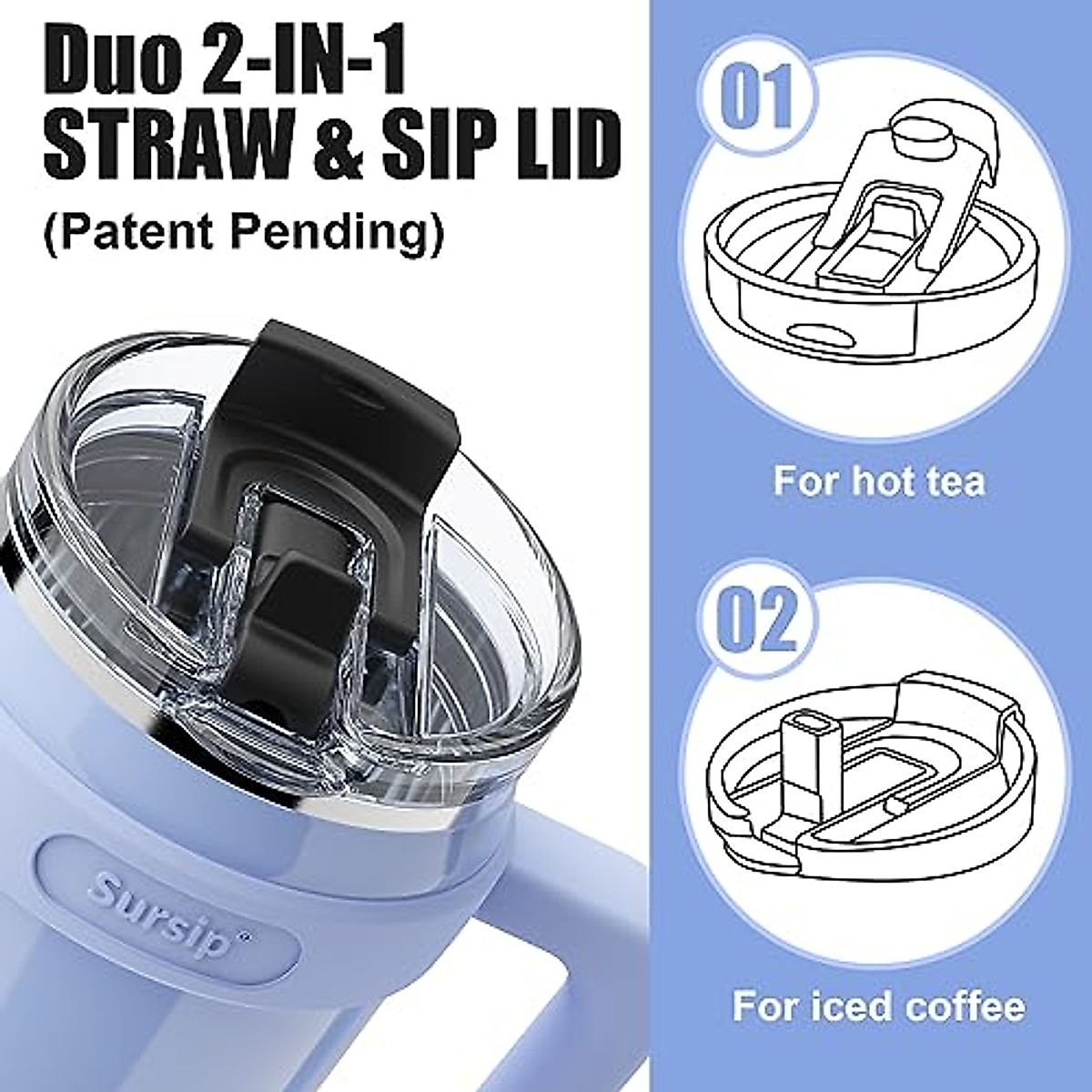 Sursip 40oz Insulated Tumbler with Handle and Flip Straw,Stainless Steel Travel Mug 2 in 1 Straw Lid-Leak Proof Keeps Drinks Cold for 24 Hours-Sweat Proof,Fit in Cup Holder-Dark green