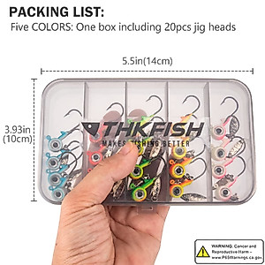 THKFISH Jig Heads Crappie Jigs Fishing Hooks Jig Heads for Fishing Crappie Lures Fishing Jigs for Freshwater 20pcs, 1/14oz