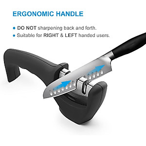 Daailoktau 3-in-1 Knife Sharpener, 3 Stage Manual Sharpener for Sharpening Kitchen Knives - Ceramic Stone, Tungsten Carbide Plates, Diamond rods. Ergonomic Design, Black/Chrome Finish