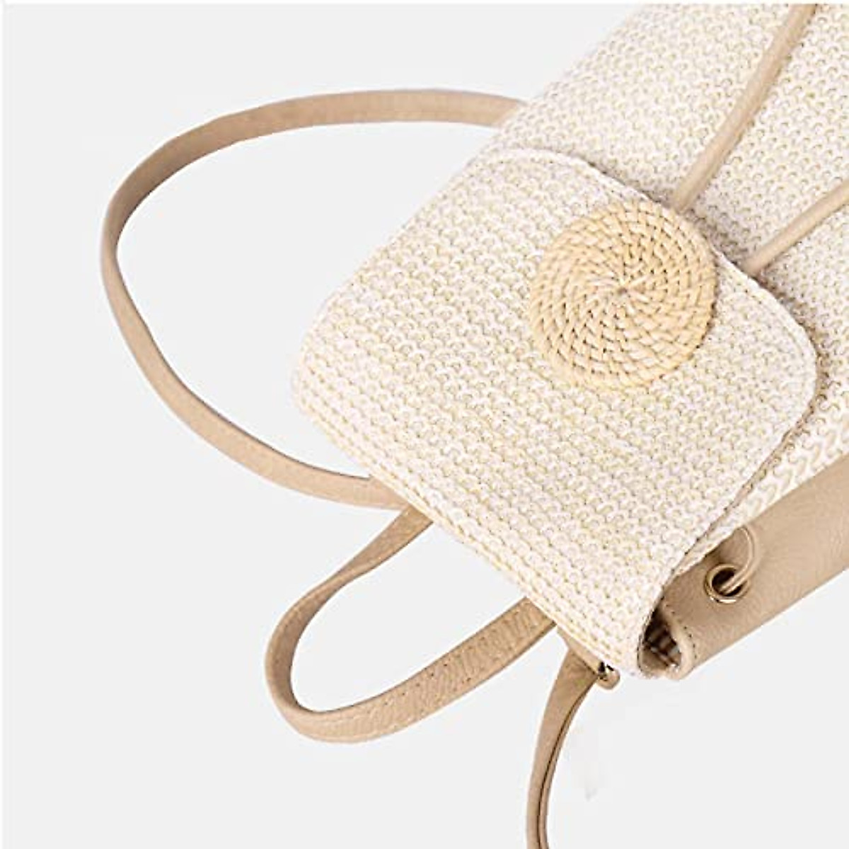 Liadreem Women's Straw Backpack Mini Shoulder Crossbody Bags Convertible Daypack Summer Beach Flap Drawstring Purse, Brown