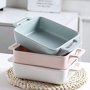 Cabilock Ceramic Baking Dish Rectangular Baking Pans with Handle Bakeware for Oven Ceramic Baking Pan Lasagna Casserole Pan (Pink)