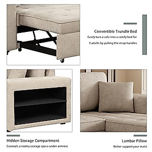 Eafurn L Shaped Reversible Sleeper Sectional Sofa Pull Out Couch Bed with Storage Chaise Lounge and 2 Stools, Button Tufted Chenille Upholstered Convertible Pullout Sofabed for Living Room Office