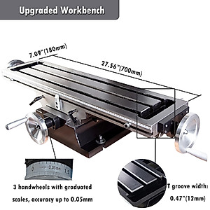 INTBUYING MIni Milling Drilling Machine Vertical R8 Mini Benchtop Mill/Drill Machine 7"X27" 1100W 20-2250rpm Variable Speed with Grating Ruler, Axis X Power Feed, Accessory R8 Tapper Package 110V