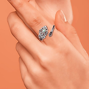 APOTIE Sterling Silver Opal Spoon Ring - Victorian Vintage Flower Thumb for Women (White Opal)