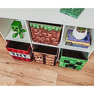 Minecraft 10-Inch Storage Set of 4 Bins | Includes Creeper, TNT, Grass, Crafting Table | Fabric Basket Container, Cubby Closet Organizer, Home Decor for Playroom | Video Game Gifts And Collectibles